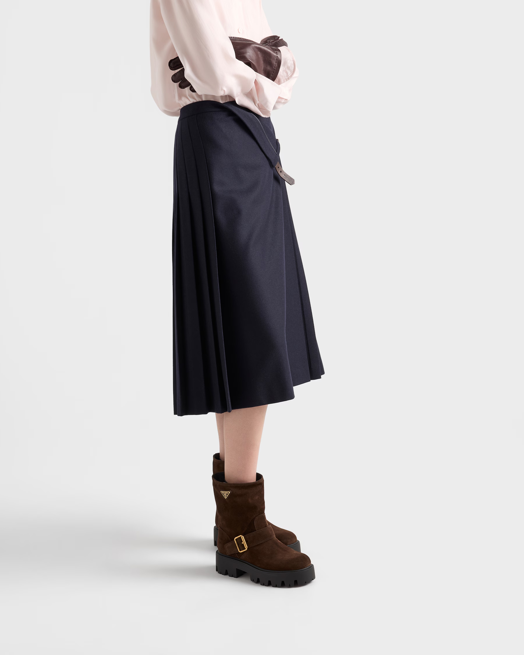 PRADA Prada Round-Toe Suede Ankle Boots with Buckle Detail